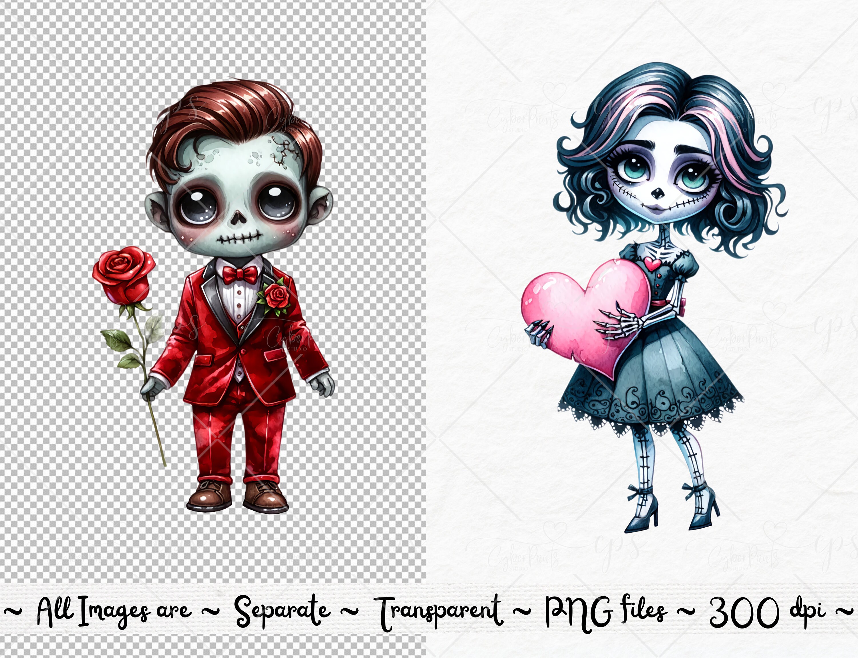 Valentine's Day Zombie Love Clipart, PNG Zombie Printables, Junk ...