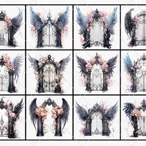 Watercolor Gothic Angel Gates Clipart - Ethereal Doors, Fantasy Heaven ...