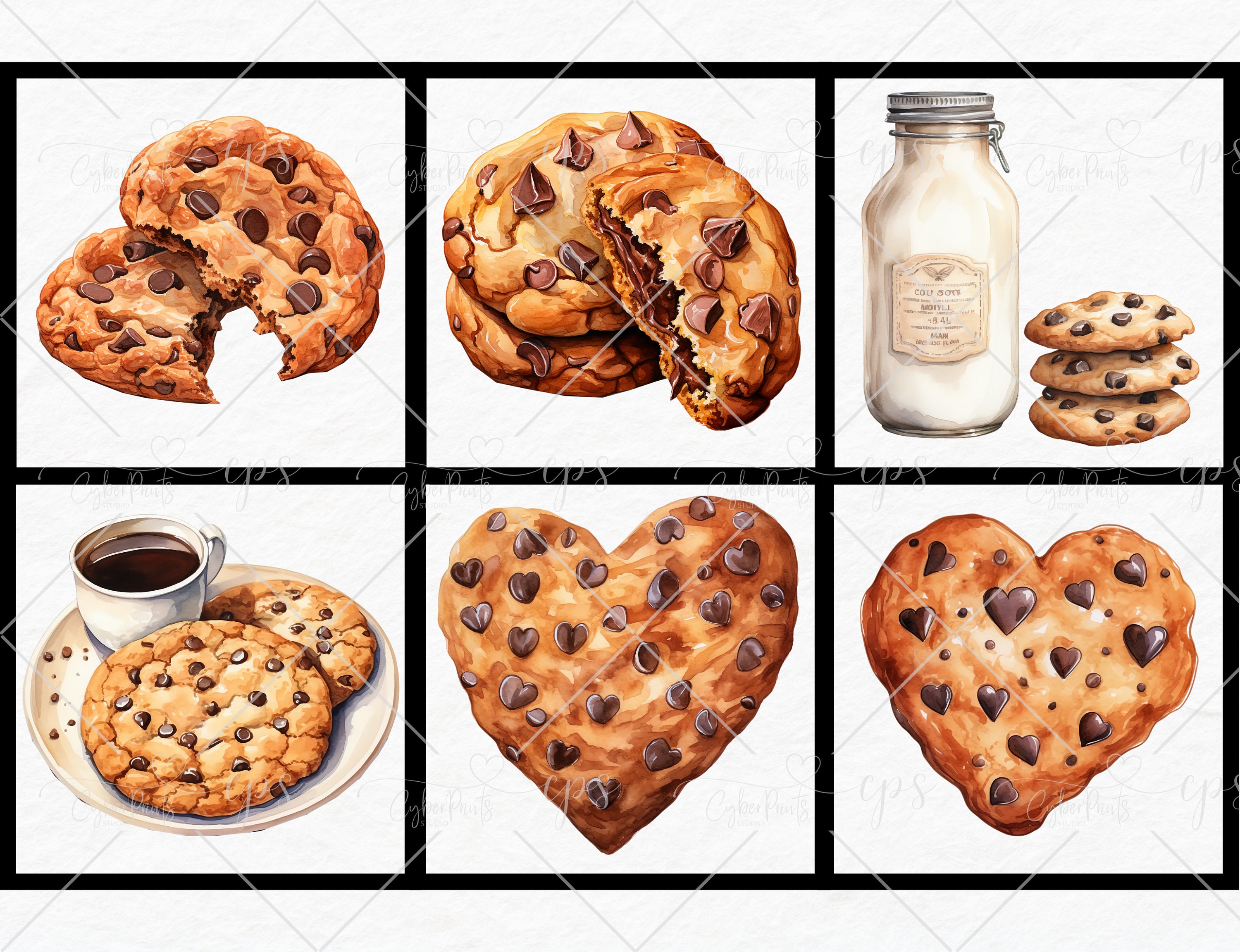 CHOCOLATE CHIP COOKIE Clipart Bundle Png Sweets Watercolor - Etsy