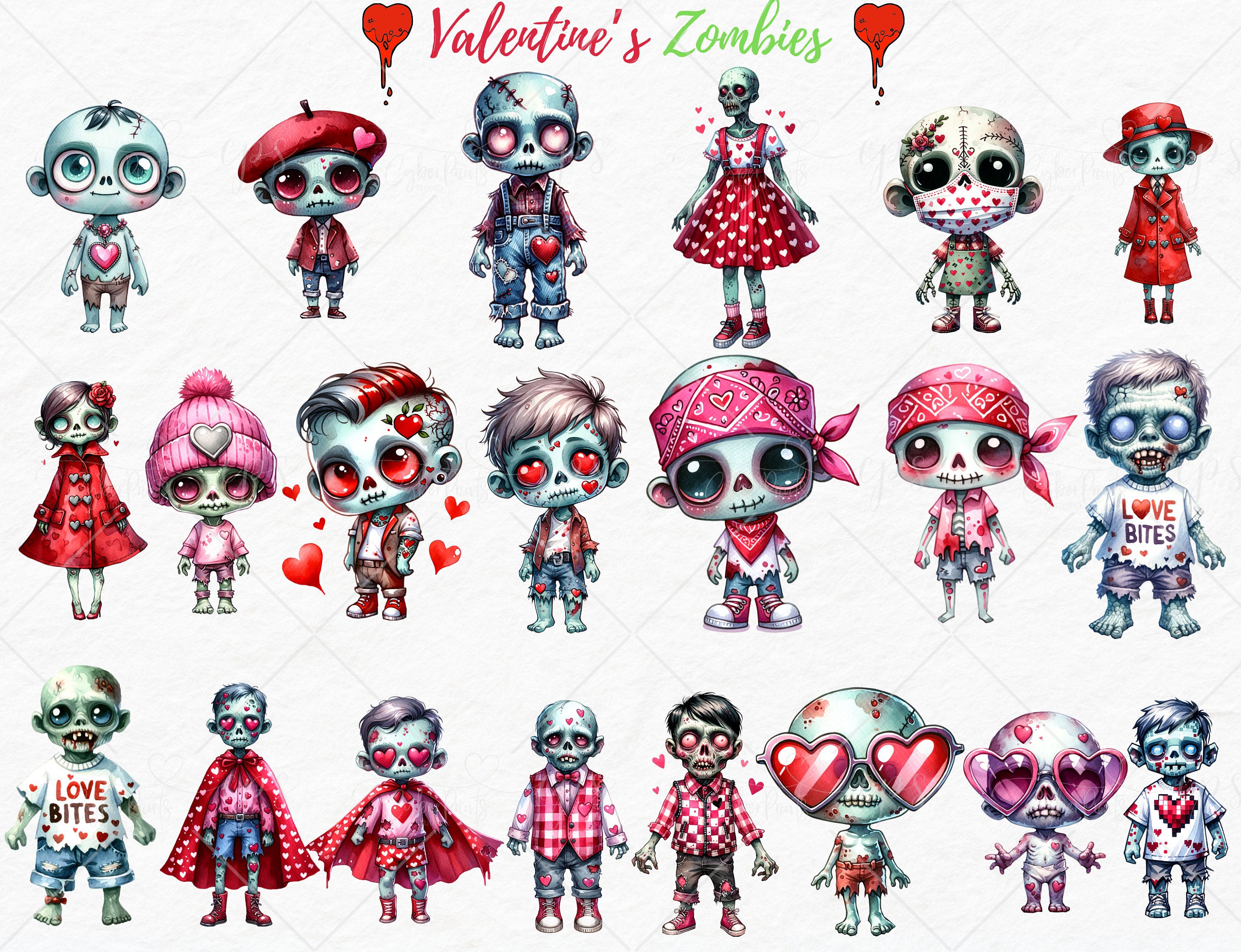 Valentine's Day Zombie Love Clipart, PNG Zombie Printables, Junk ...