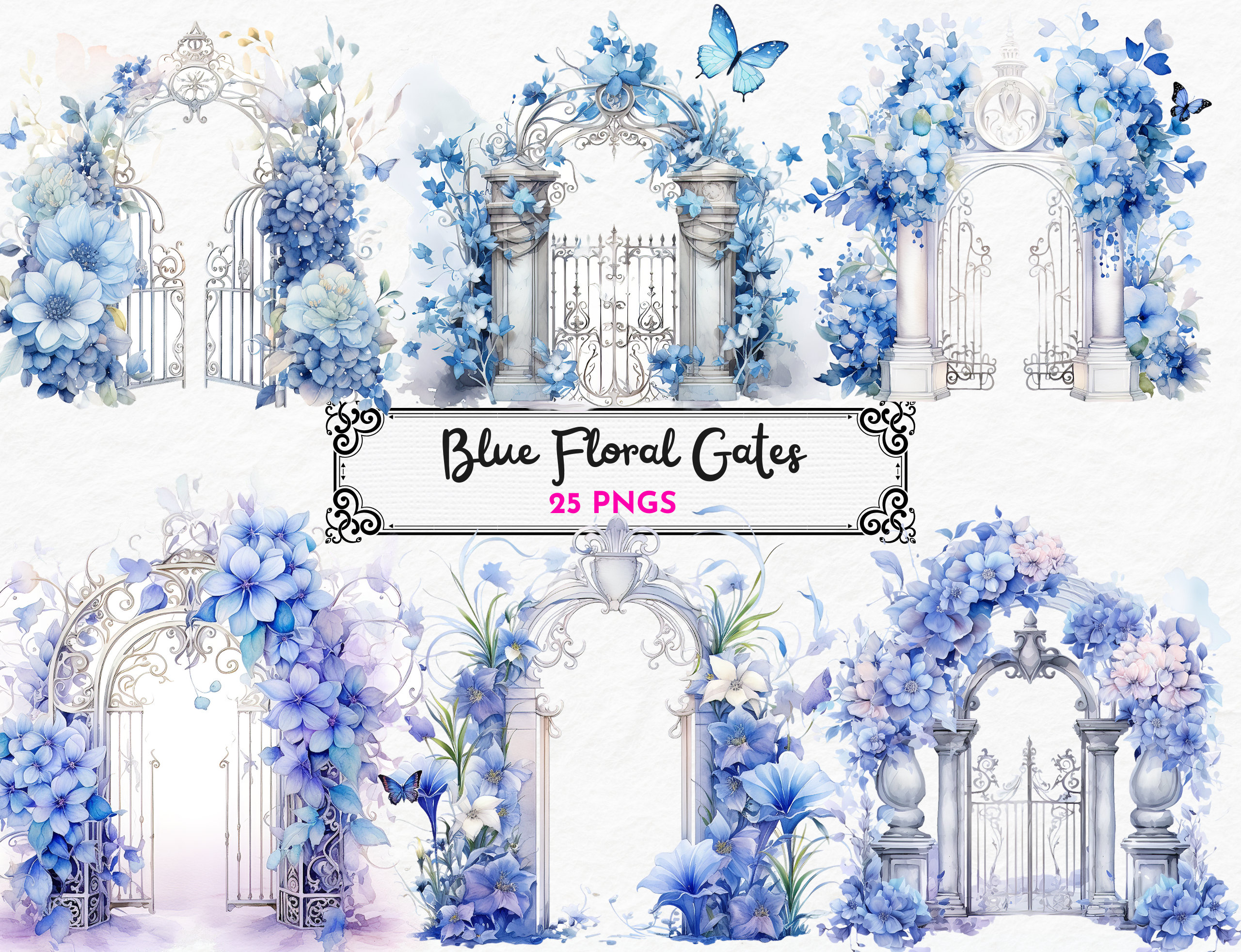 Watercolor Floral Gates- Spring Gates, Summer Gates Watercolor PNG ...