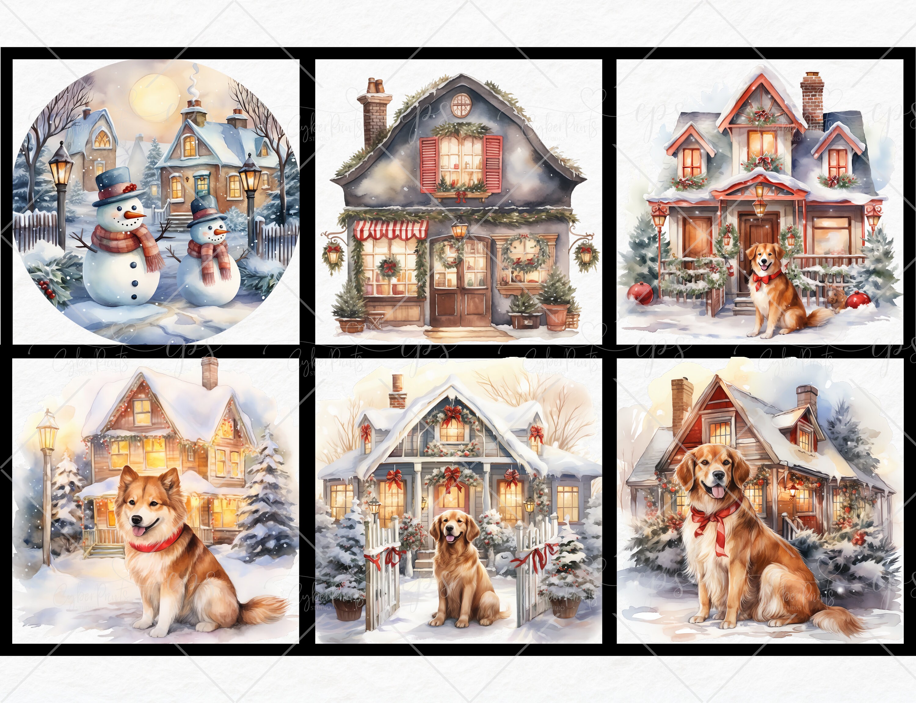 Watercolor Christmas House - Winter Houses With Christmas Decoration ...