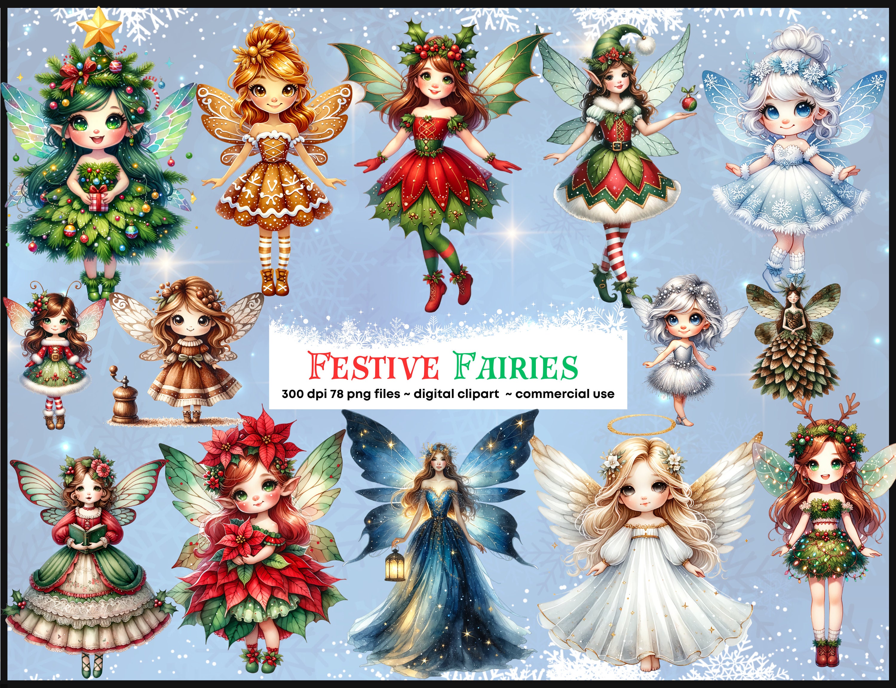 BIG Bundle Christmas Fairy Clipart Clipart, Fairy Clipart PNG ...