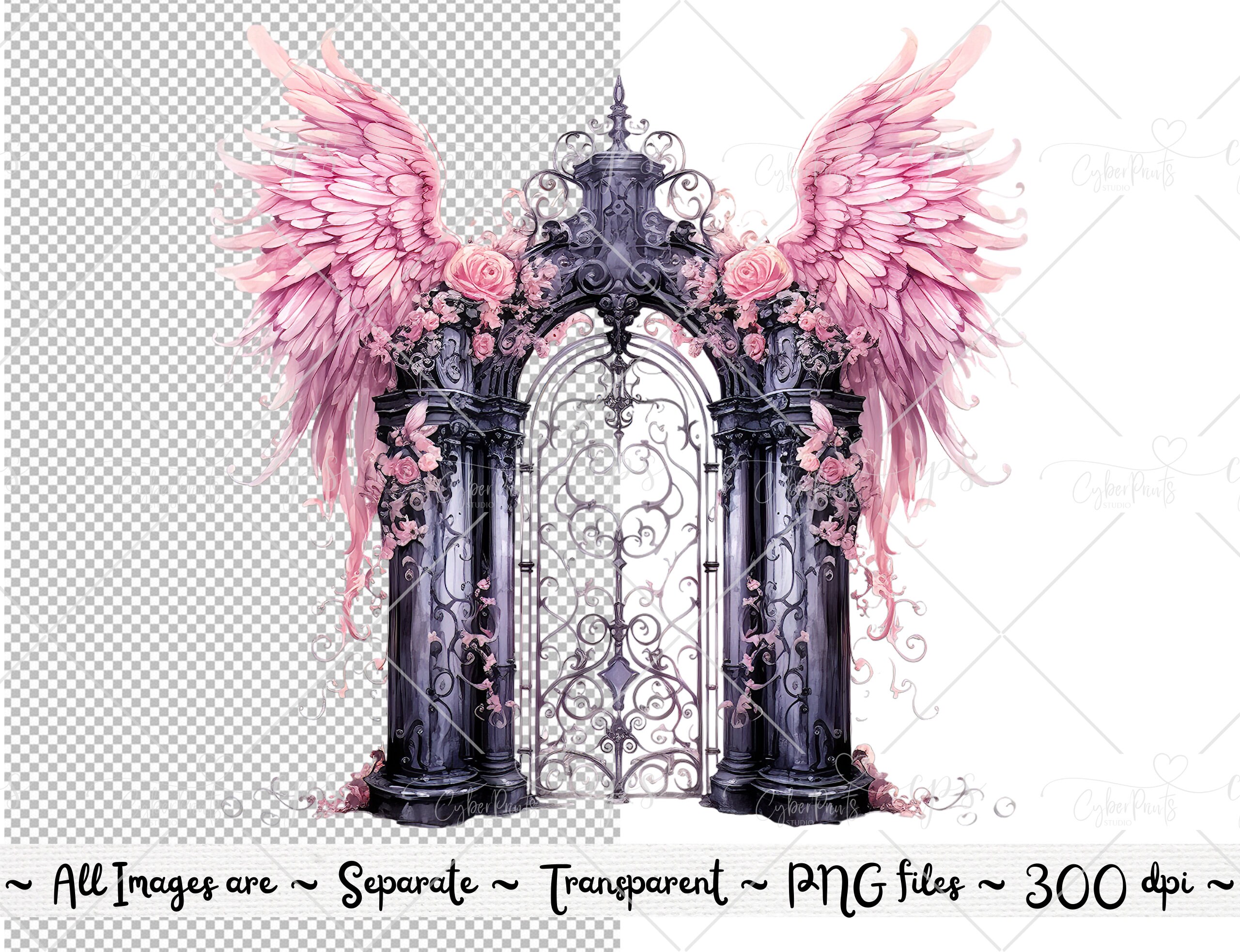 Pink Gothic Angel Gates Clipart Ethereal Doors Fantasy - Etsy