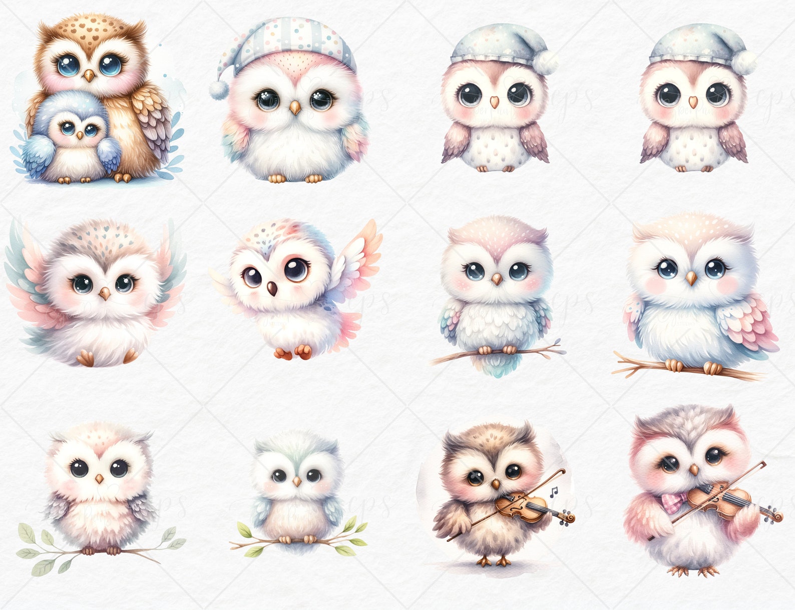 Watercolor Cute Owls Clipart - Nursery Art Watercolor Woodland PNG ...