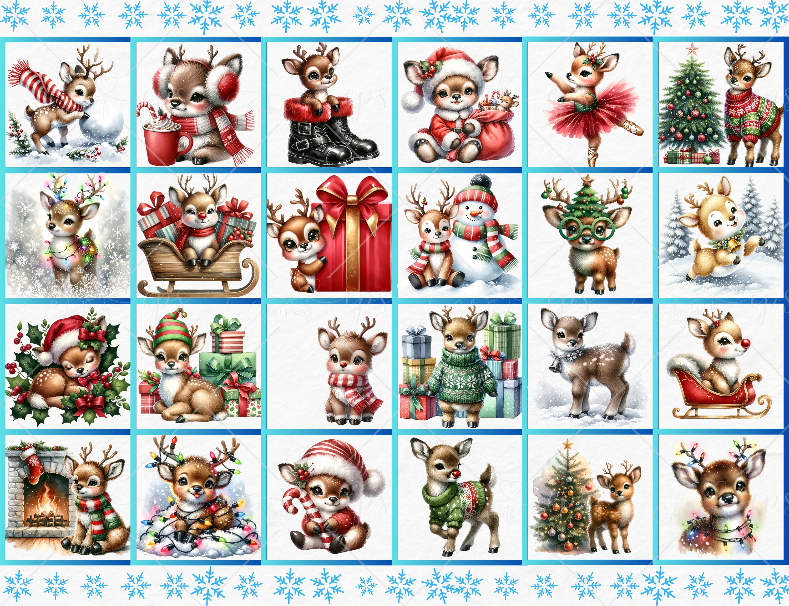 Christmas Cute Reindeer Clipart, Winter Holidays Baby Animals Clipart ...