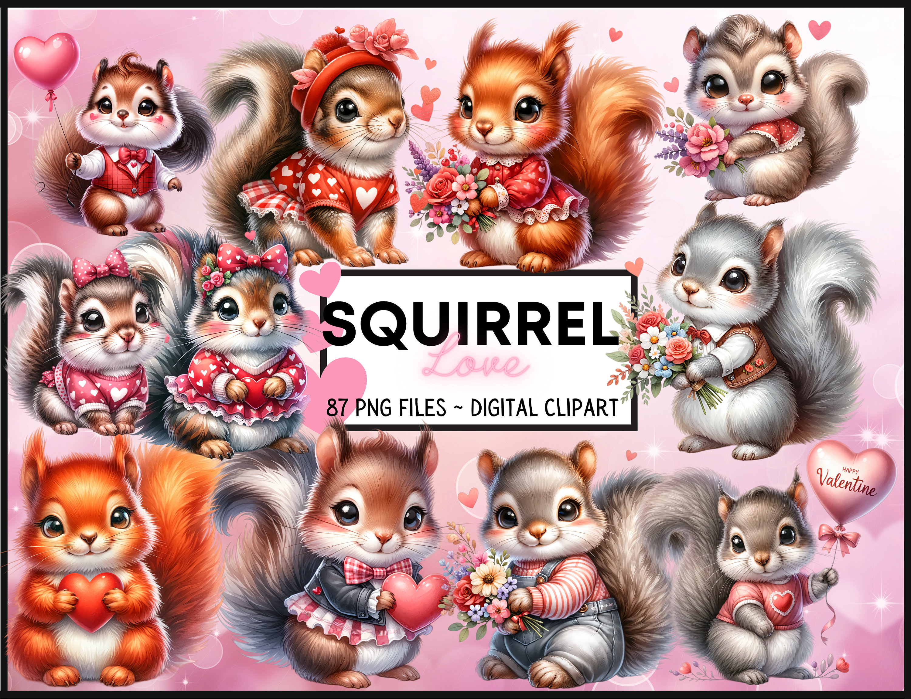 Valentine Squirrel Clipart Bundle Sublimation Bundle for - Etsy