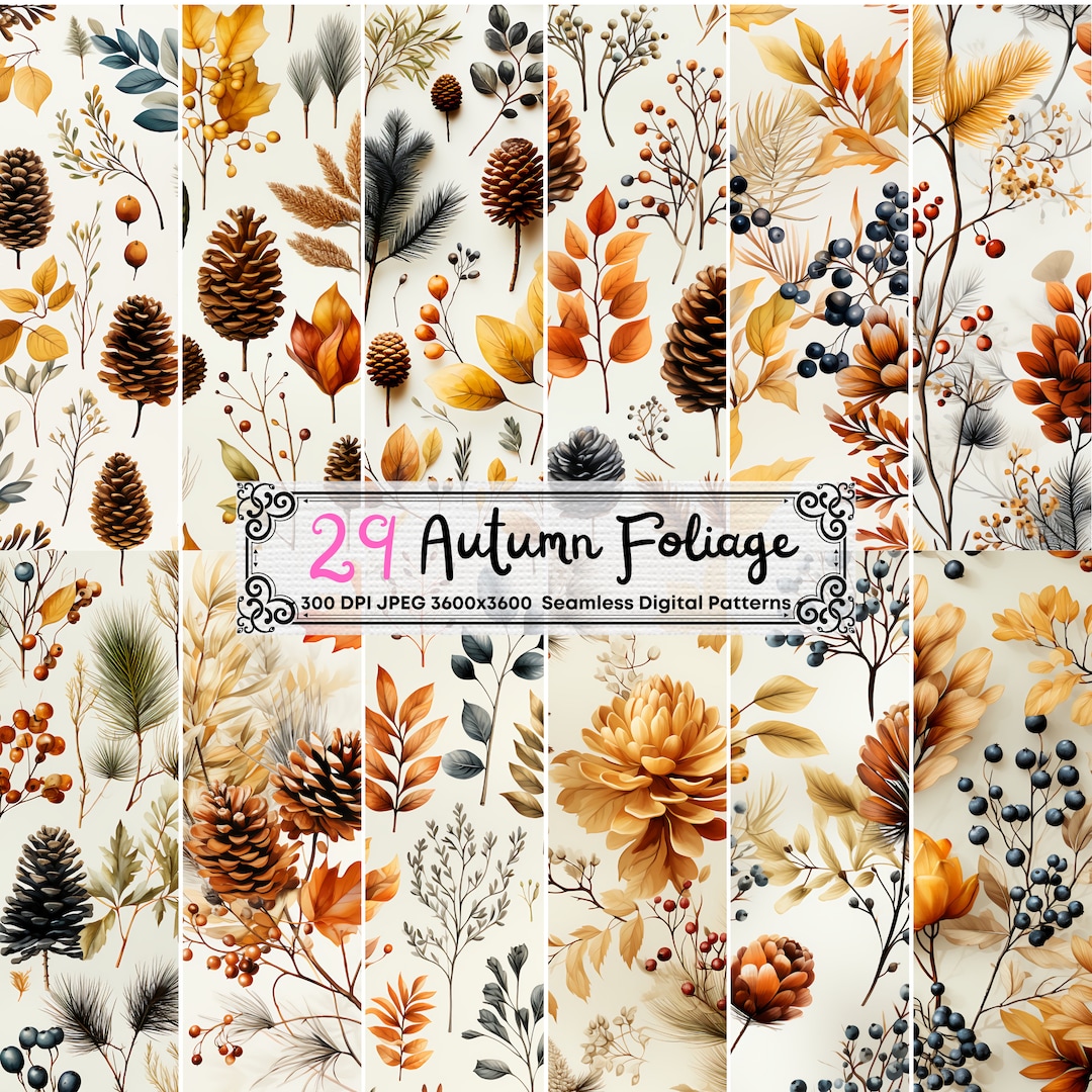 Watercolor Autumn Foliage Patterns, Digital Paper, Seamless Autumn ...