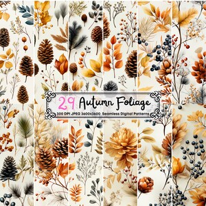 Watercolor Autumn Foliage Patterns, Digital Paper, Seamless Autumn ...