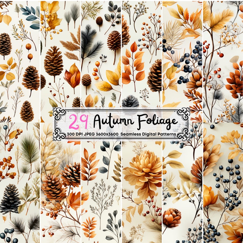 Watercolor Autumn Foliage Patterns Digital Paper Seamless - Etsy