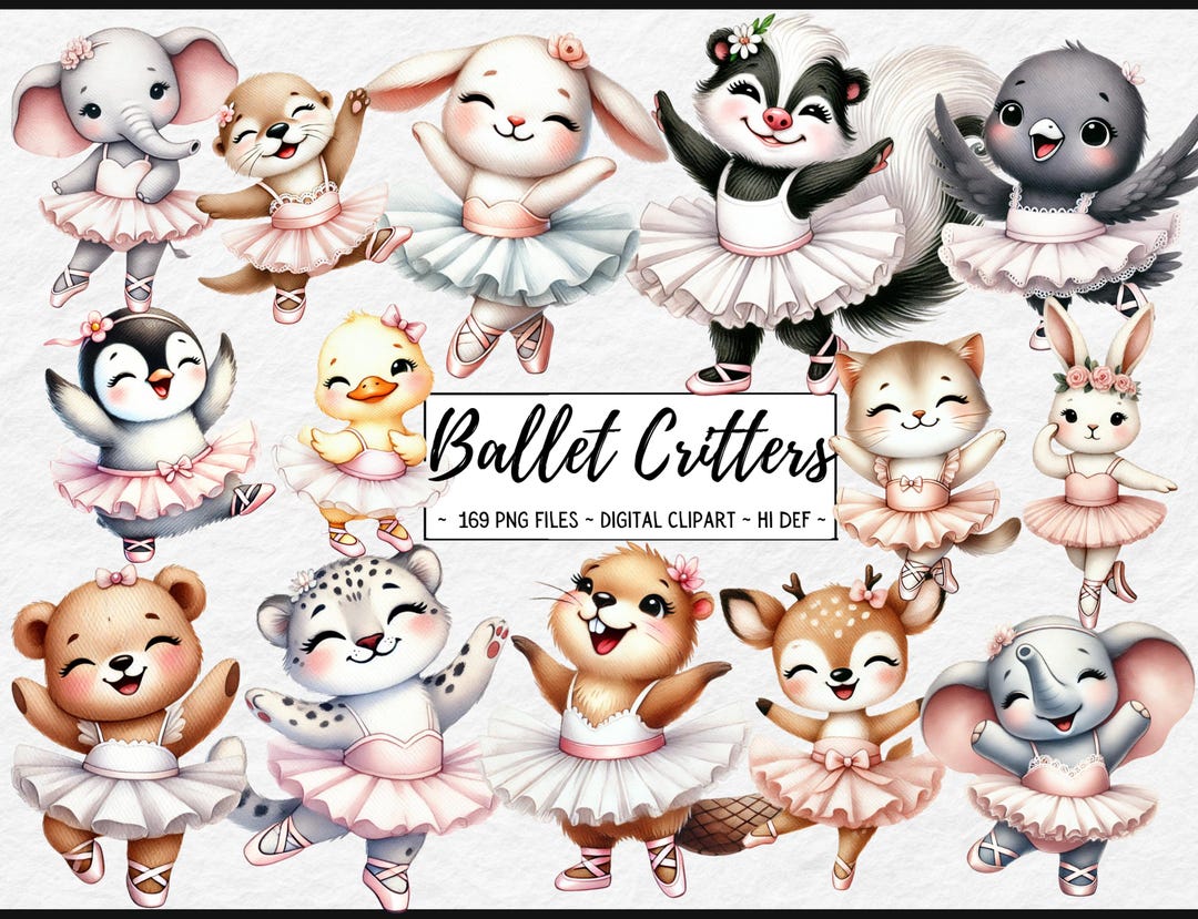 Ballet Animals Clipart - Cute Ballerina Critters PNG - Digital Download ...