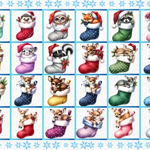 Christmas Critter Stockings, Cute Watercolor Xmas Animals, Holiday ...