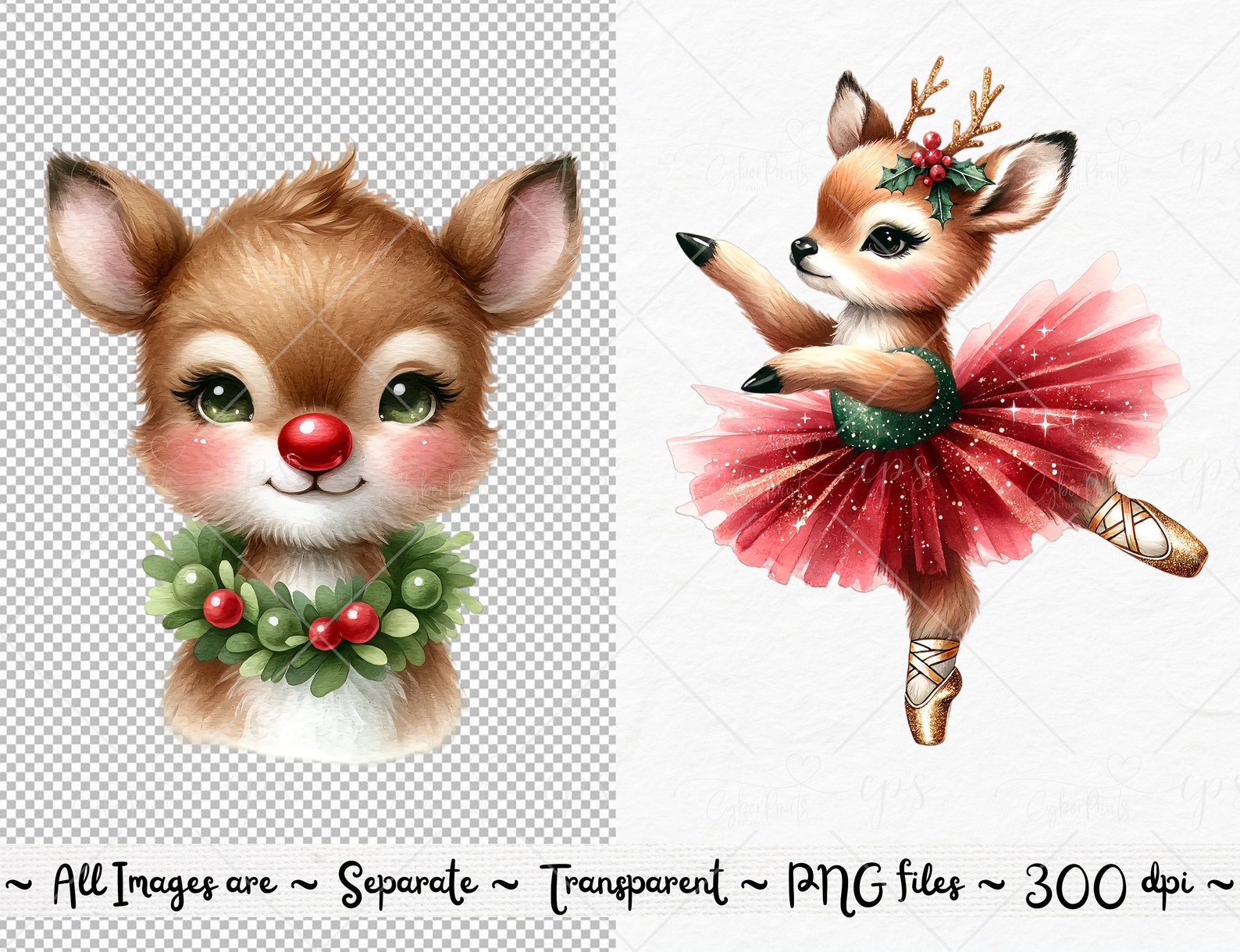 Christmas Cute Reindeer Clipart, Winter Holidays Baby Animals Clipart ...