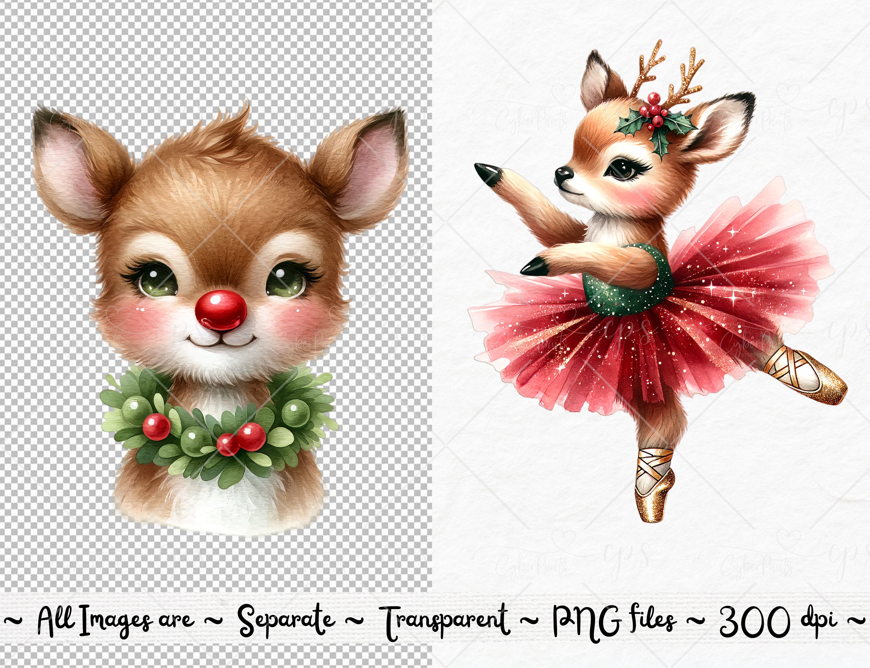 Christmas Cute Reindeer Clipart, Winter Holidays Baby Animals Clipart ...