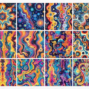 Psychedelic Seamless Patterns - 74 Designs - 12x12 Inch - Commercial Use - Colorful Pattern ...