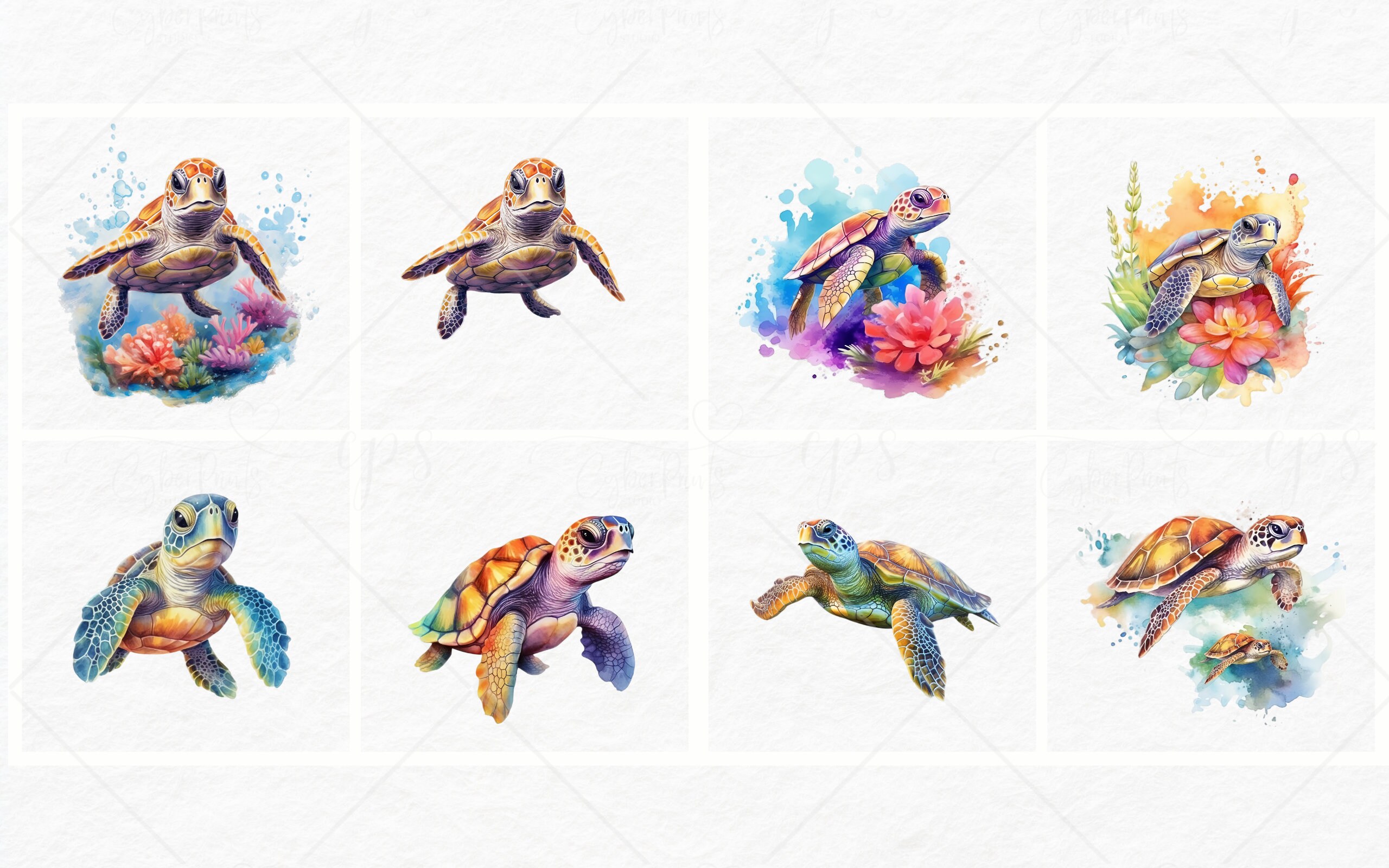 Watercolor Sea Turtle Clipart Cute Nautical Ocean Animals PNG - Etsy