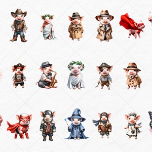 Pigs Watercolor Clipart Bundle - 136 PNG Cute Pig Images, Outfits ...