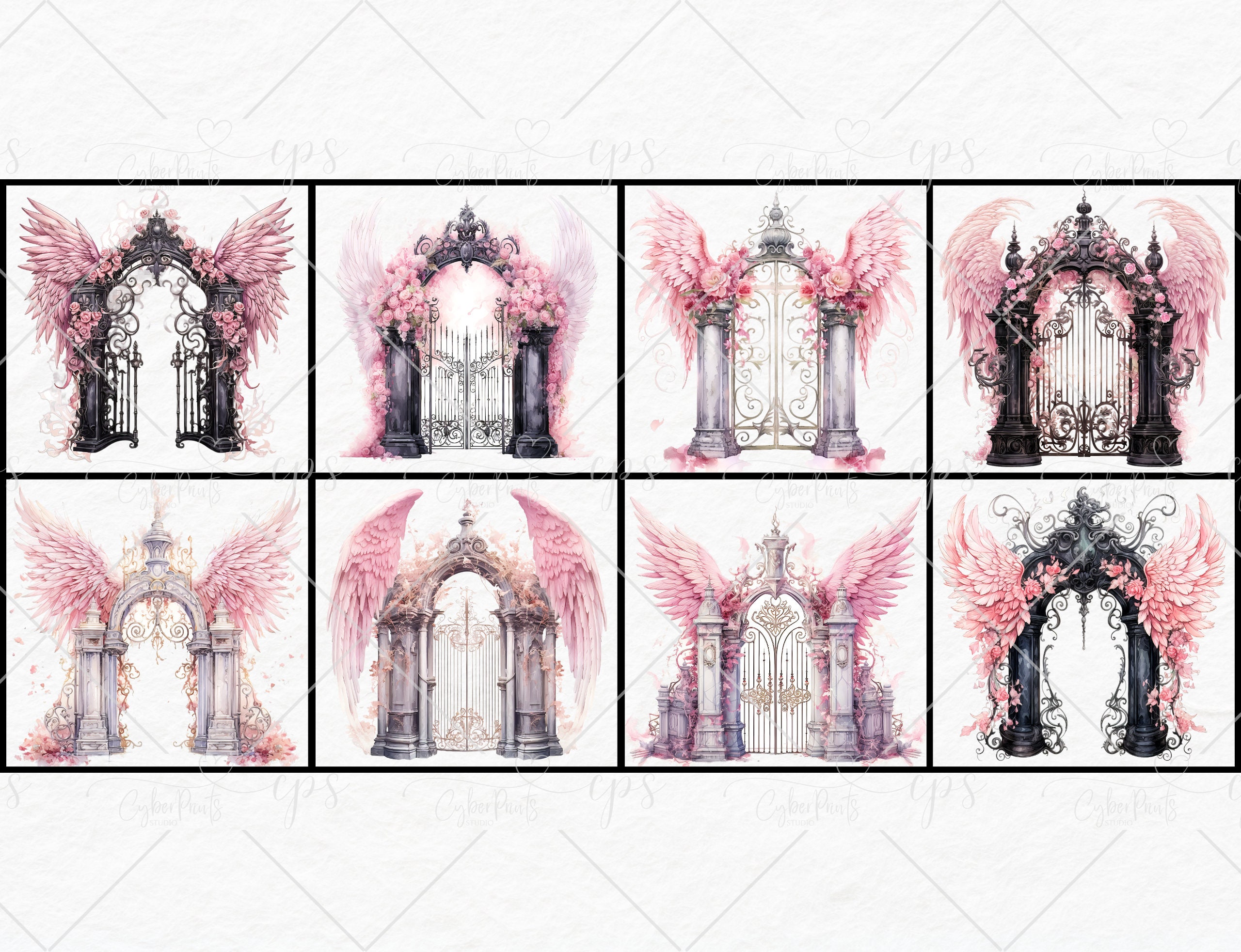 Pink Gothic Angel Gates Clipart Ethereal Doors Fantasy - Etsy