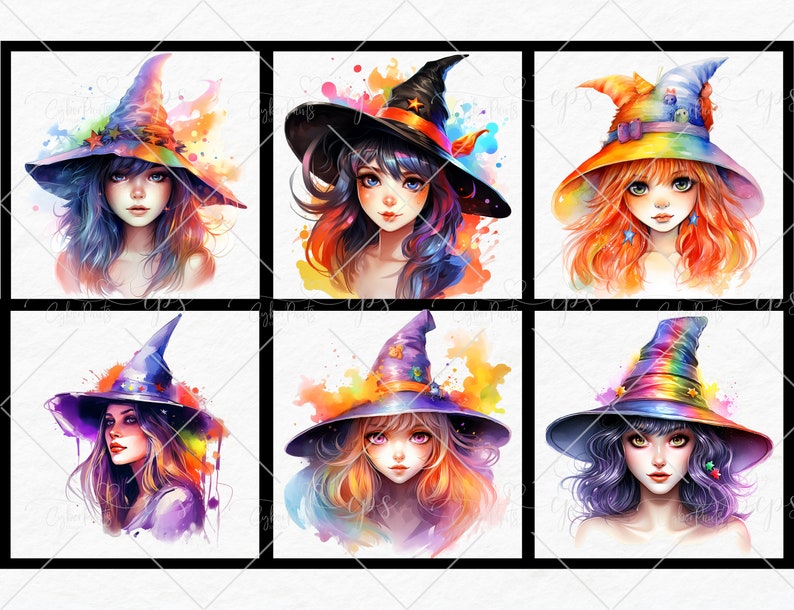 Rainbow Witches Clipart Bundle Halloween PNG Images, Fantasy Magical ...