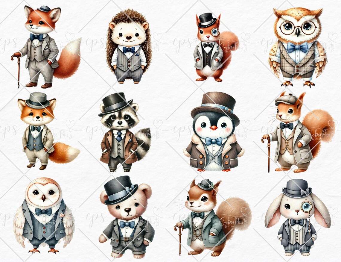 Dapper Animals Clipart Bundle - Cute Animals in Suits, Bowties, and ...