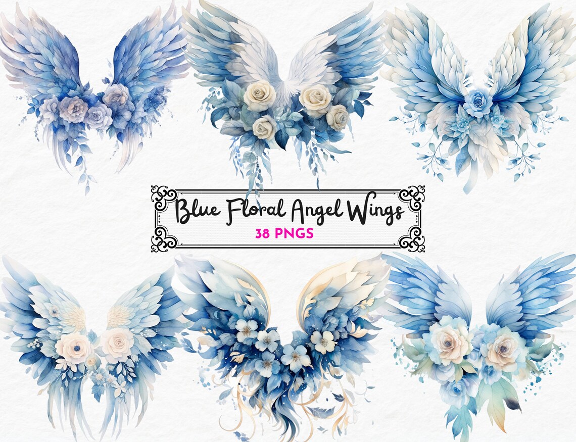 Floral Angel Wings Clipart, Watercolor Clipart, Feather Wings Png ...