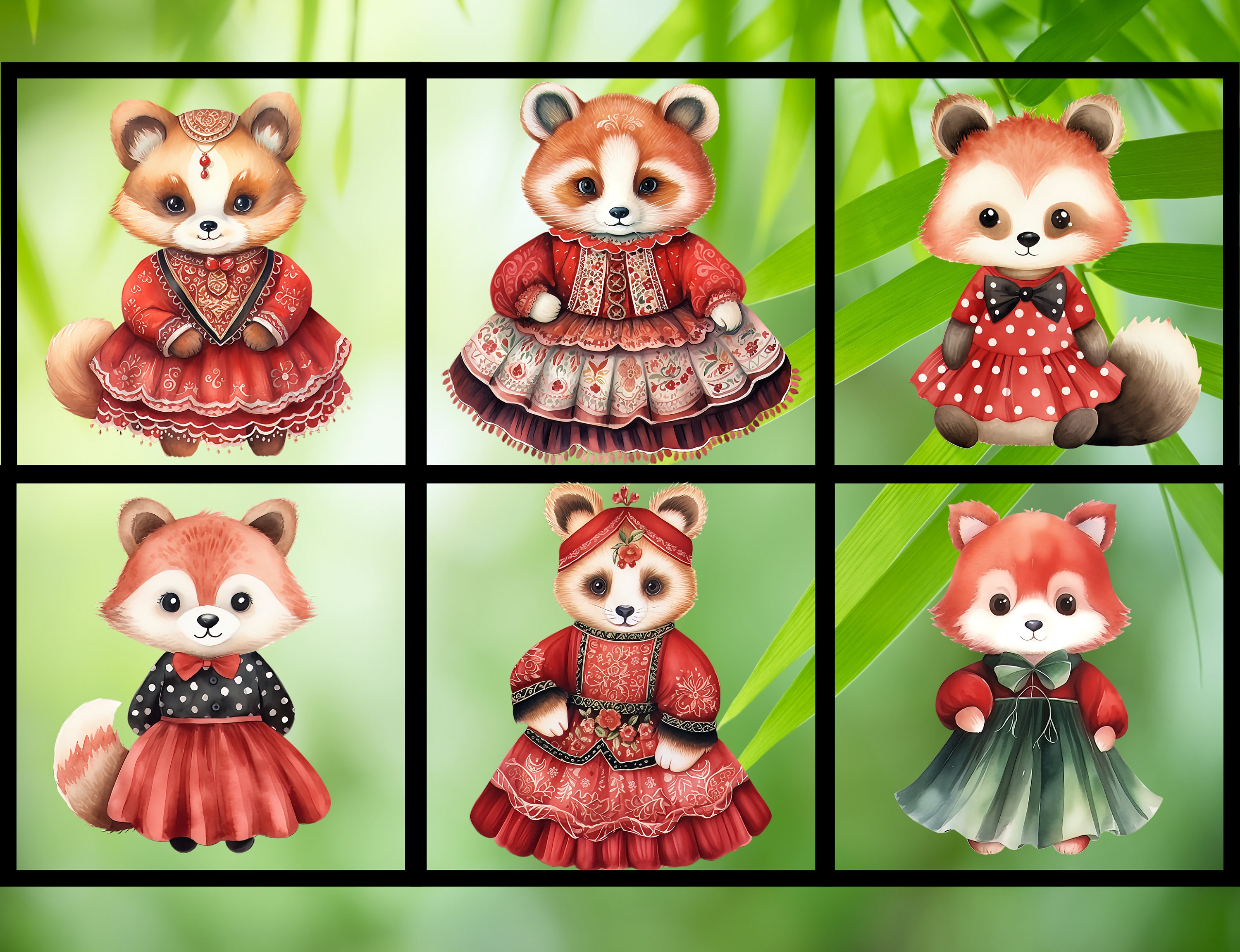 Watercolor Red Panda Clipart Cute Animal Bundle Panda in a - Etsy