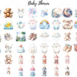 Baby Shower Watercolor Clipart Bundle - PNG Newborn Images, Cute ...