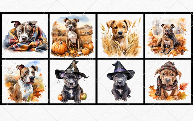 Watercolor Pitbull Clipart Pitbull Puppy Autumn Pitbull - Etsy
