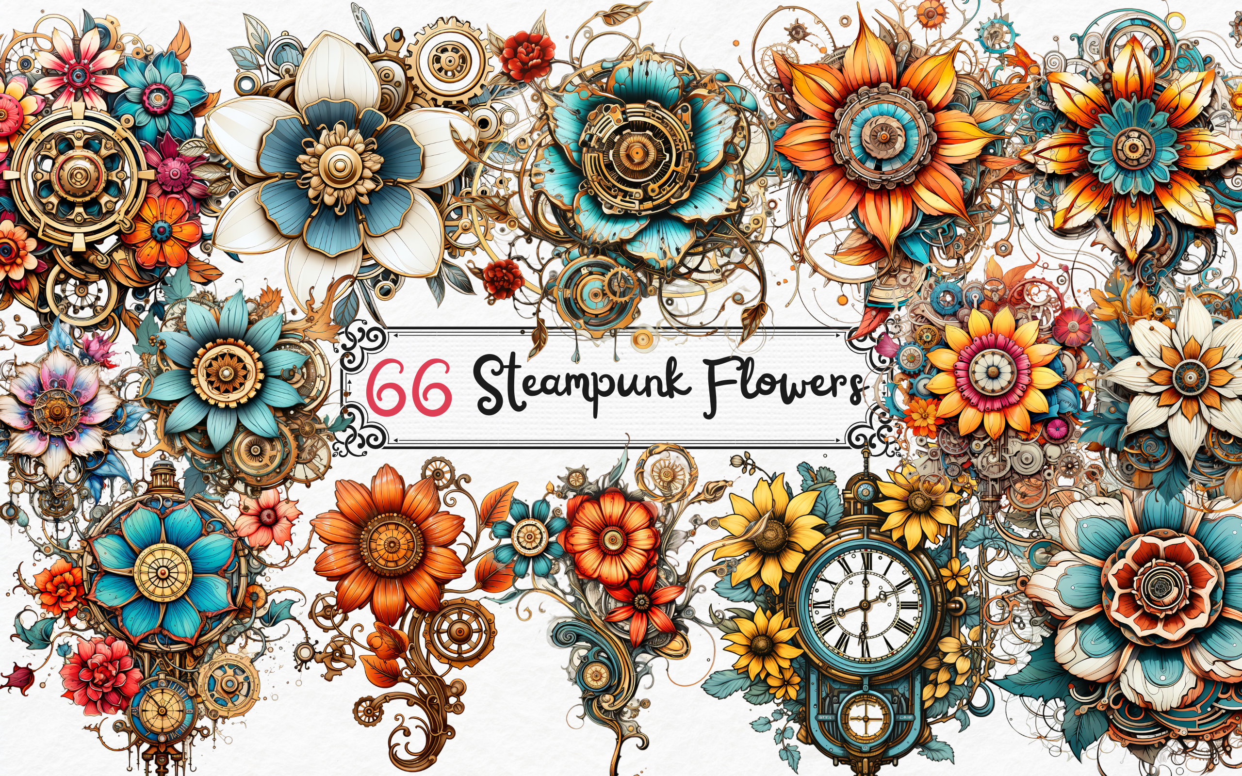 Steampunk Flower Clipart, Steampunk Printables, Junk Journal, Steampunk ...