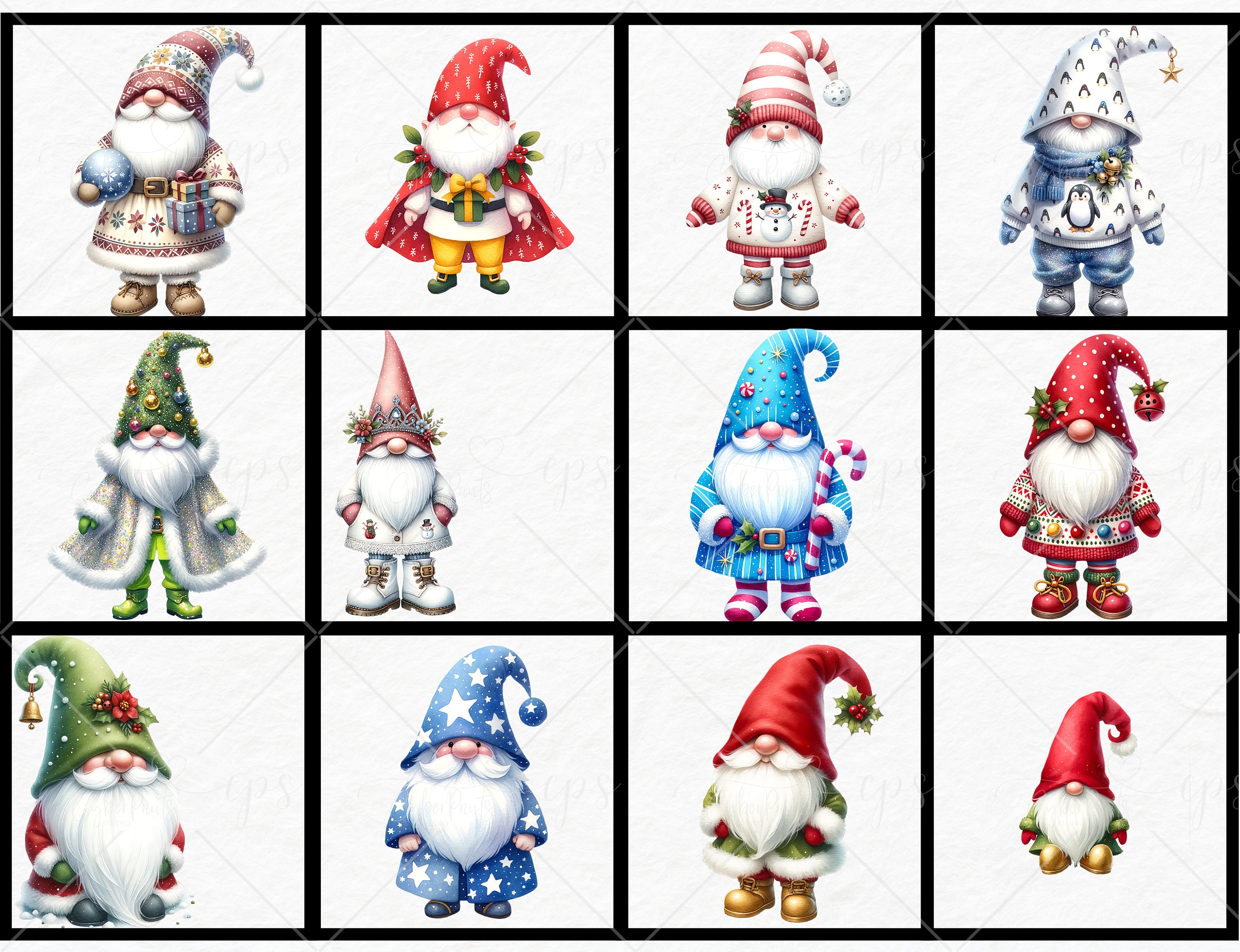 Festive Holiday Gnomes Clipart, Whimsical, Fun, PNG Christmas, Santa ...