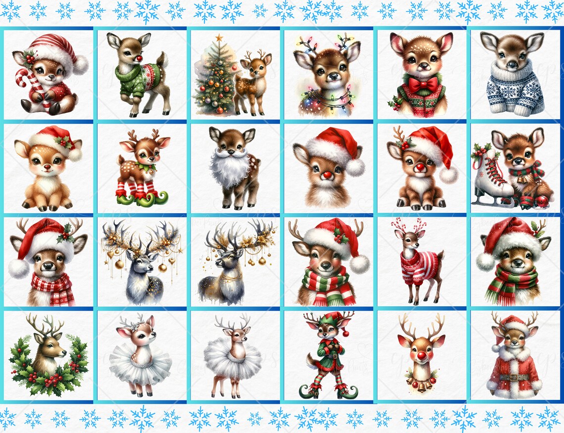 Christmas Cute Reindeer Clipart, Winter Holidays Baby Animals Clipart ...