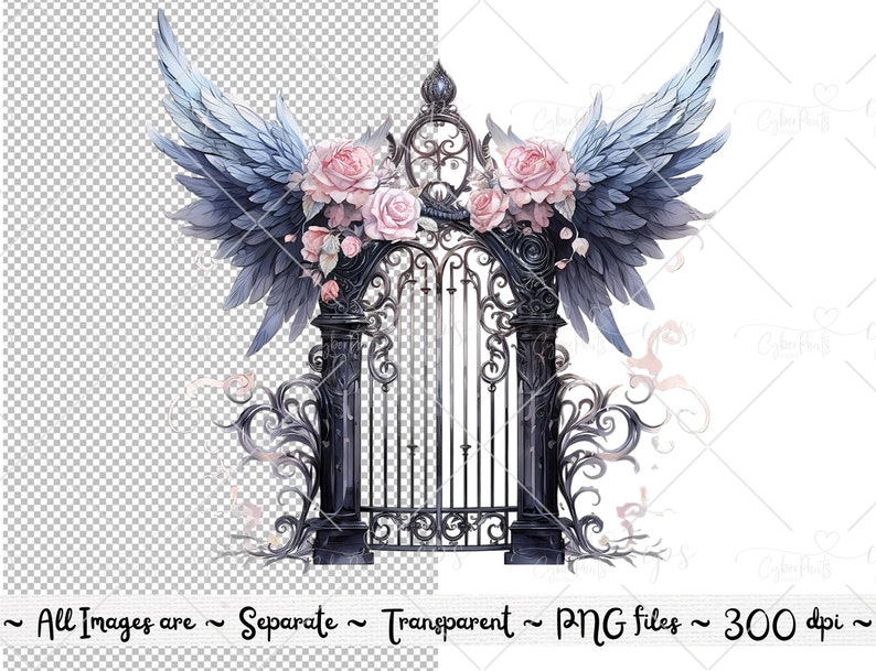 Watercolor Gothic Angel Gates Clipart Ethereal Doors - Etsy