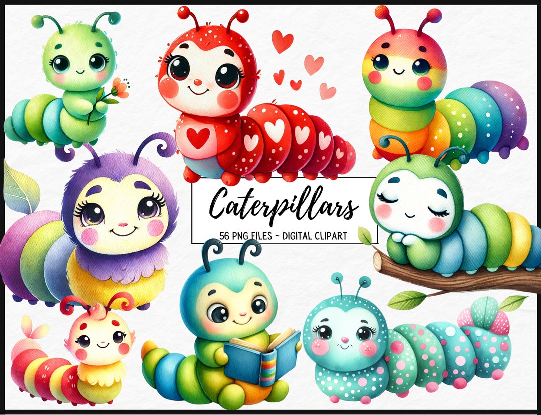 Cute Caterpillar PNG Bundle, Digital Crafts Designs Transparent, Little ...