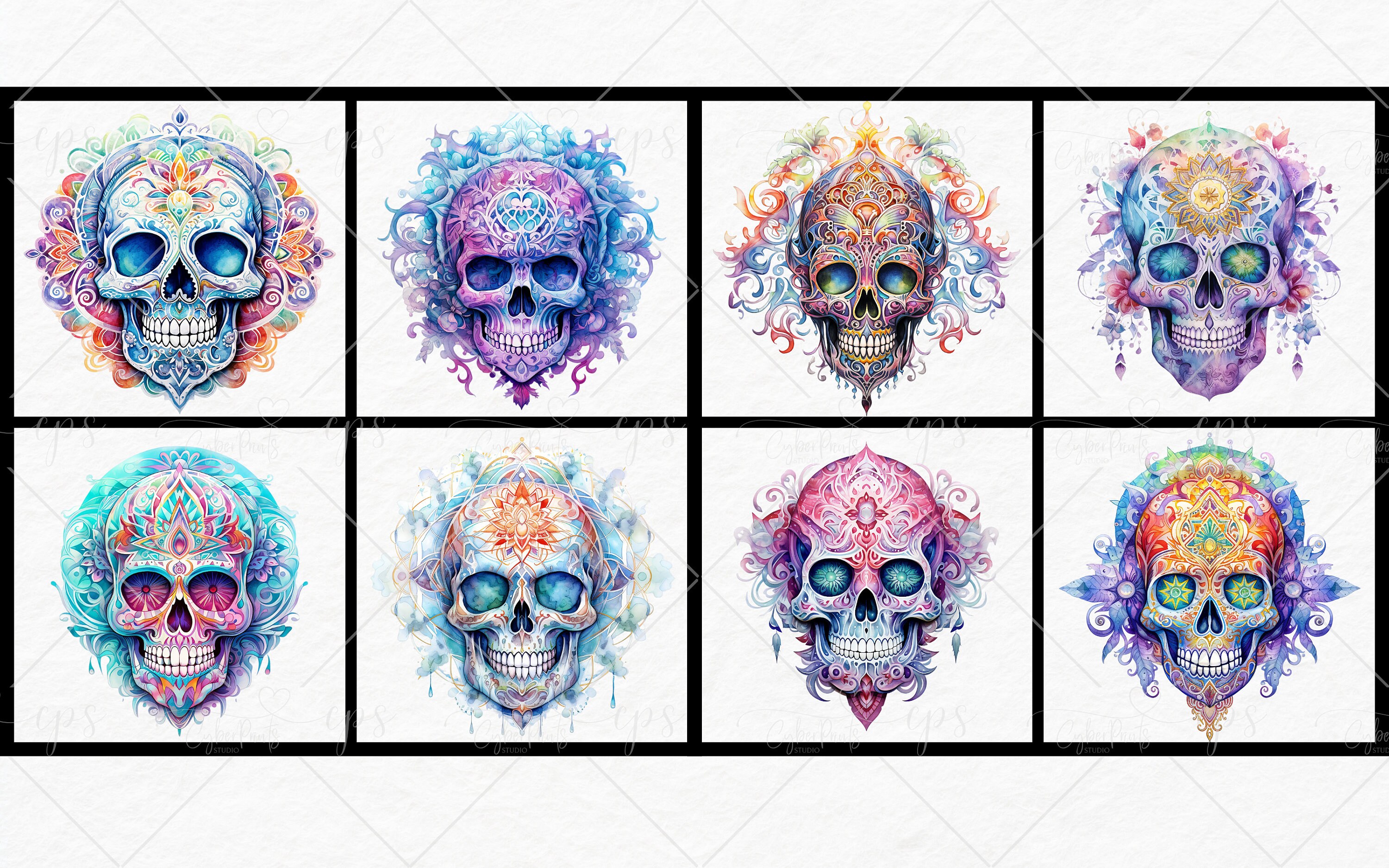 Watercolor Mandala Skulls, Mandala-themed Skulls, Sacred Skulls ...