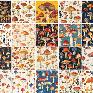 Watercolor Mushrooms SEAMLESS Patterns - Mushrooms Digital Paper ...