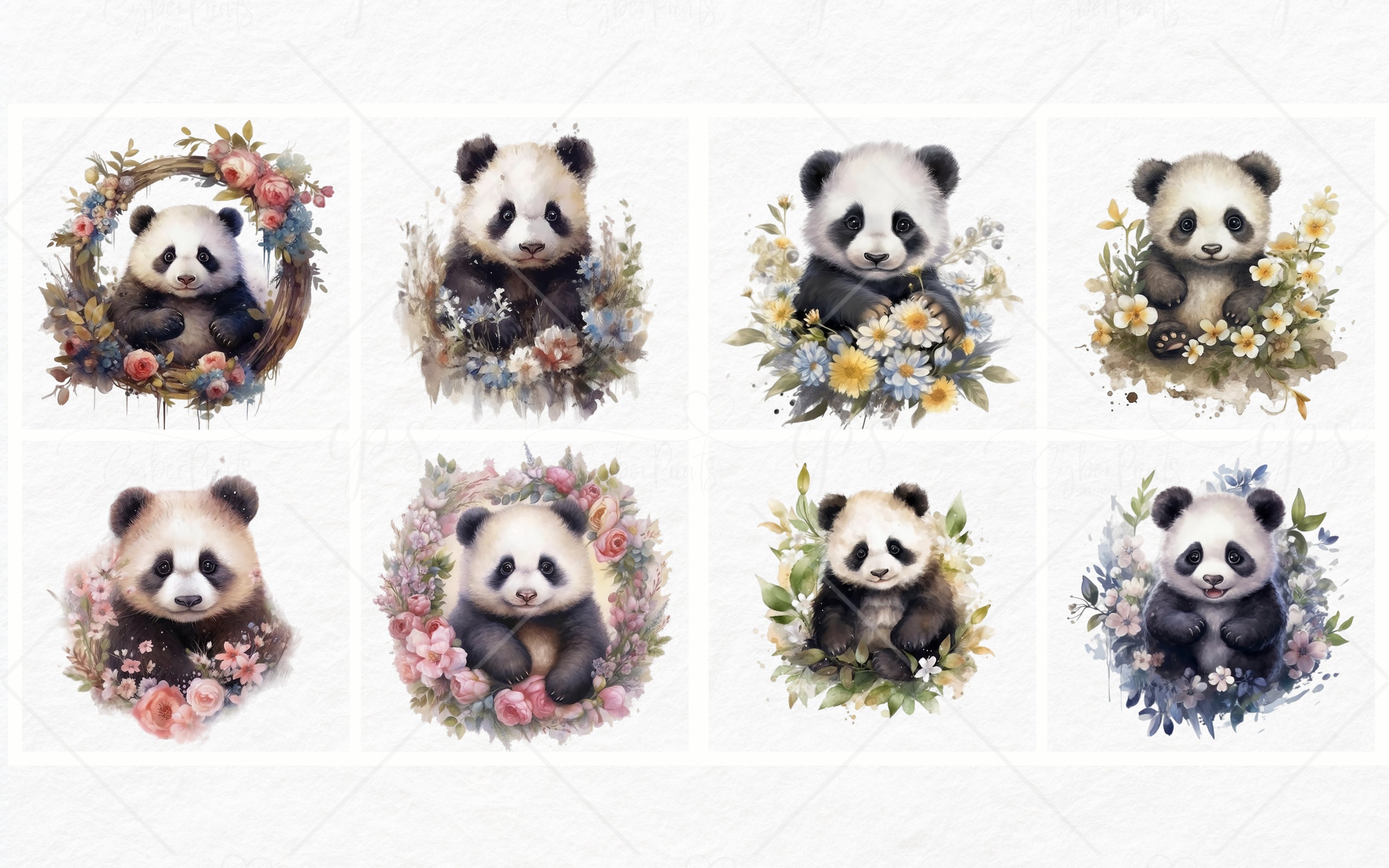 Cute Panda Clipart Watercolor Panda Png, Digital Print, Illustration ...
