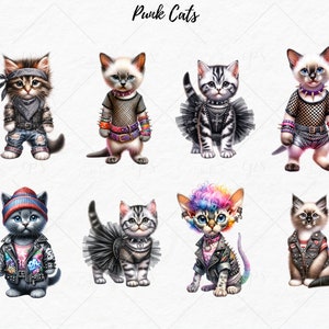 Gothic Punk Rocker Cat Illustrations, Mohawk Kitten, Clipart, Clip Art ...