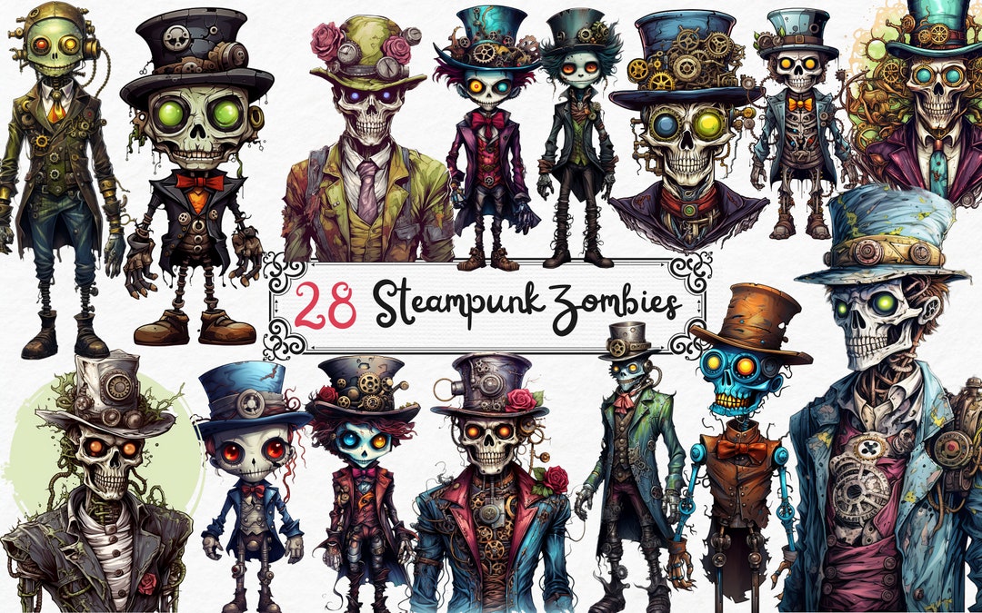 Steampunk Zombie Clipart, PNG Steampunk Printables, Junk Journal ...