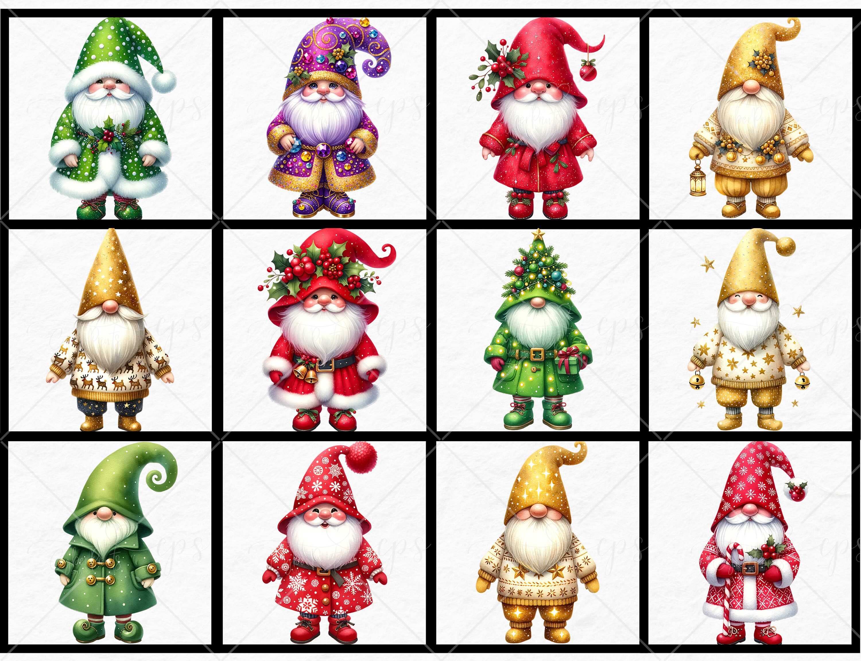 Festive Holiday Gnomes Clipart, Whimsical, Fun, PNG Christmas, Santa ...