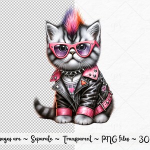 Gothic Punk Rocker Cat Illustrations, Mohawk Kitten, Clipart, Clip Art ...
