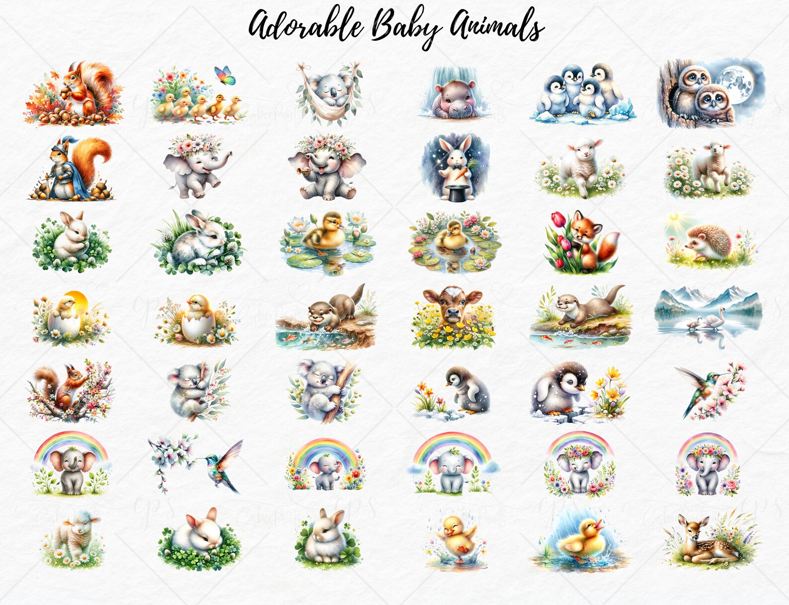 Cute Baby Animals Clipart, Spring PNG, Watercolor Forest Animals Png ...