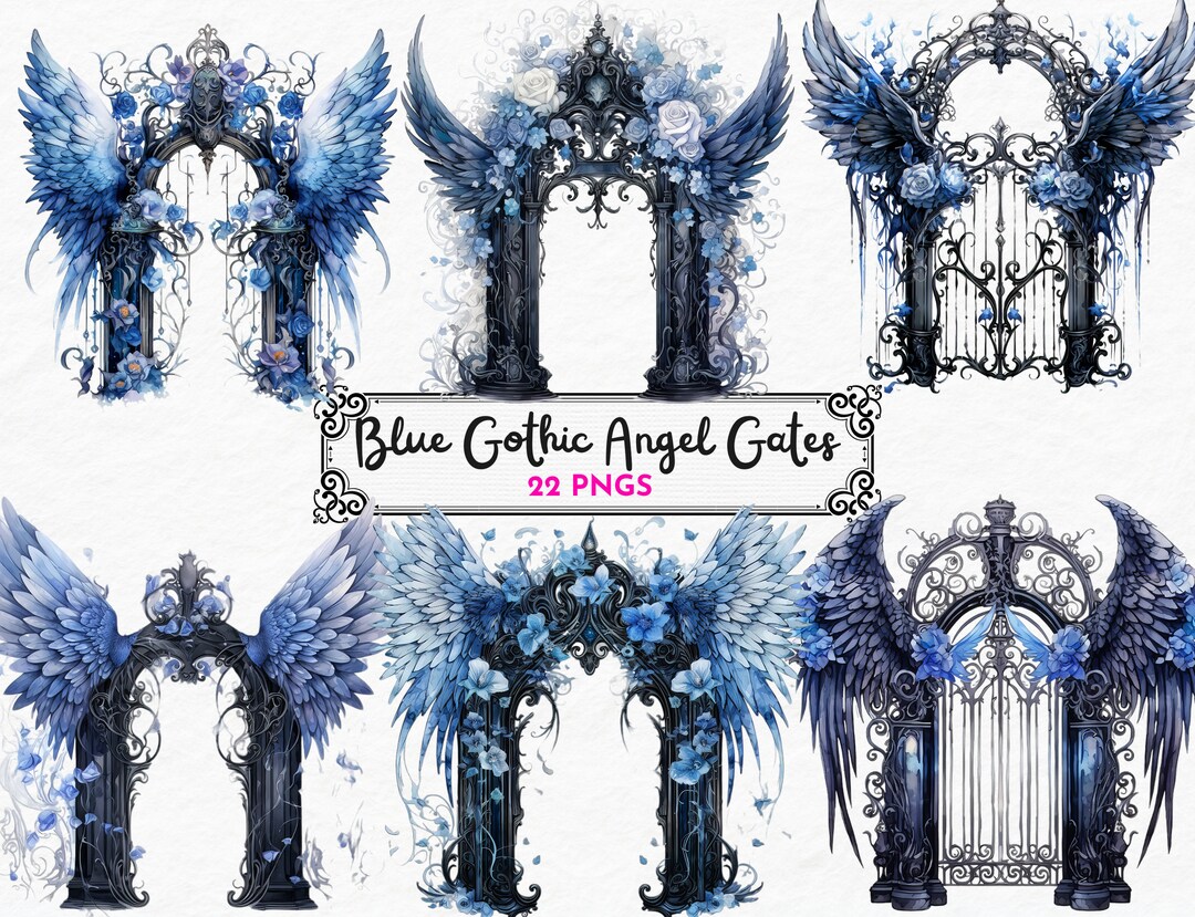 Blue Gothic Angel Gates Clipart - Ethereal Doors, Fantasy Heaven ...