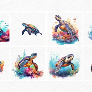 Watercolor Sea Turtle Clipart, Cute Nautical Ocean Animals PNG Clip Art ...