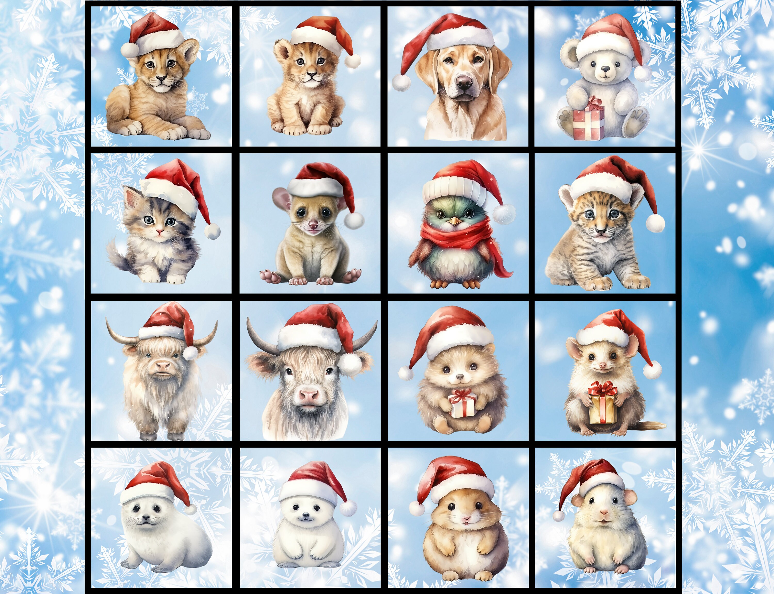 Santa Animals Clip Art Cute Christmas Animals in Png Format, Instant ...