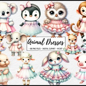 Animal Dress Clipart Bundle - Cute Nursery Animals in Dresses - PNG ...
