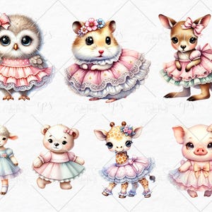 Animal Dress Clipart Bundle - Cute Nursery Animals in Dresses - PNG ...
