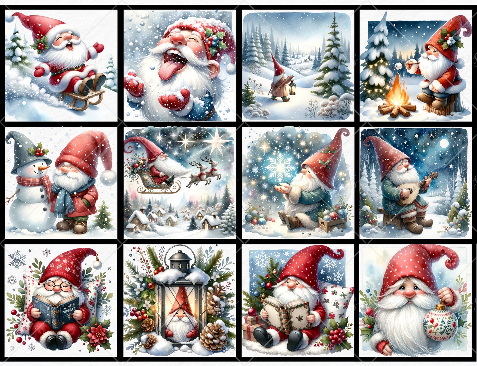 Winter Gnomes Clipart, Holiday Fun, PNG Christmas, Santa Claus, Digital ...