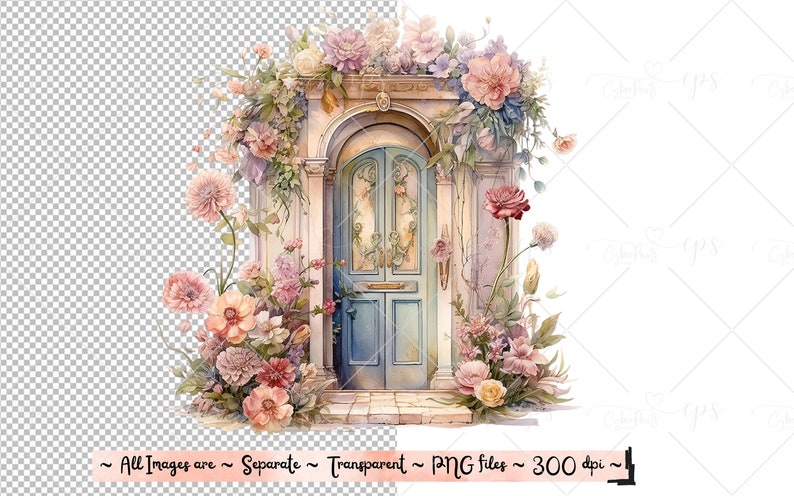 Watercolor Floral Doors Clipart Spring Doors Summer Doors - Etsy