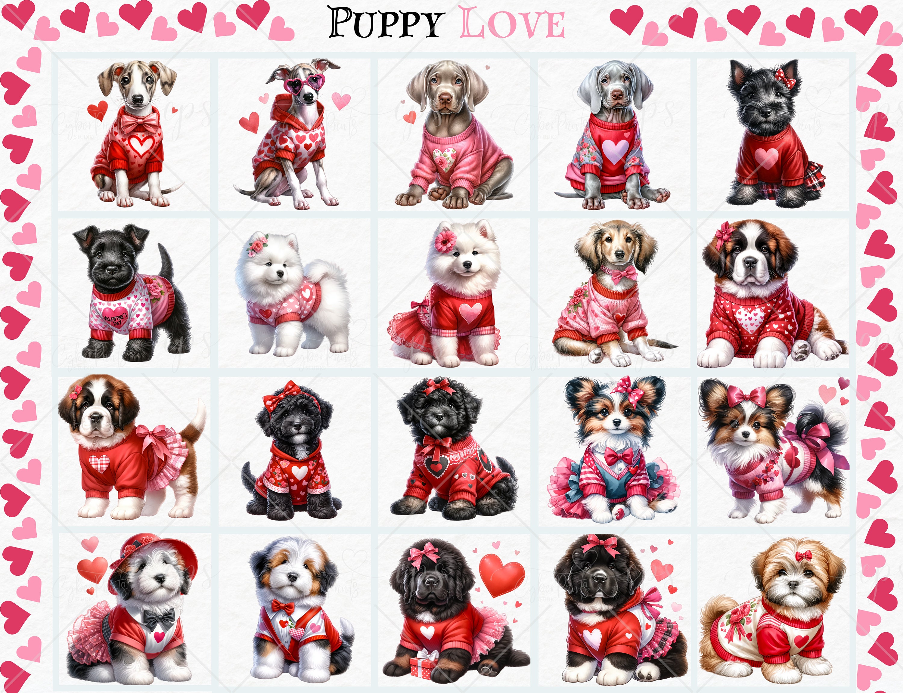 Valentine Dog Clipart Bundle - Puppy Sublimation Bundle for Valentines ...