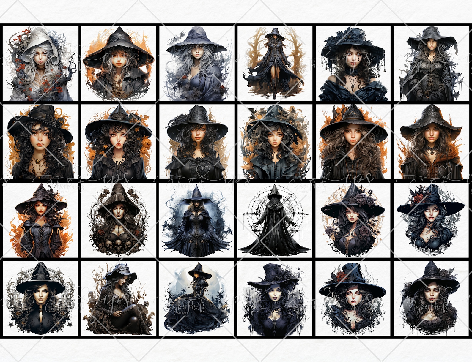 Gothic Witches Clipart Bundle Halloween PNG Images Fantasy - Etsy